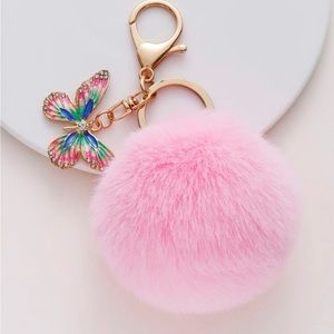 Accessories | Butterfly Pink Pompom Keychaincharm | Poshmark